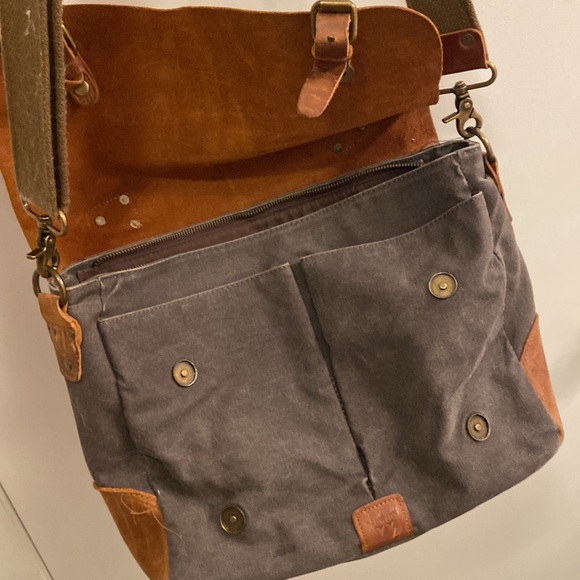 Wowbox | Bags | Leather Gray Canvas Messenger Bag | Poshmark